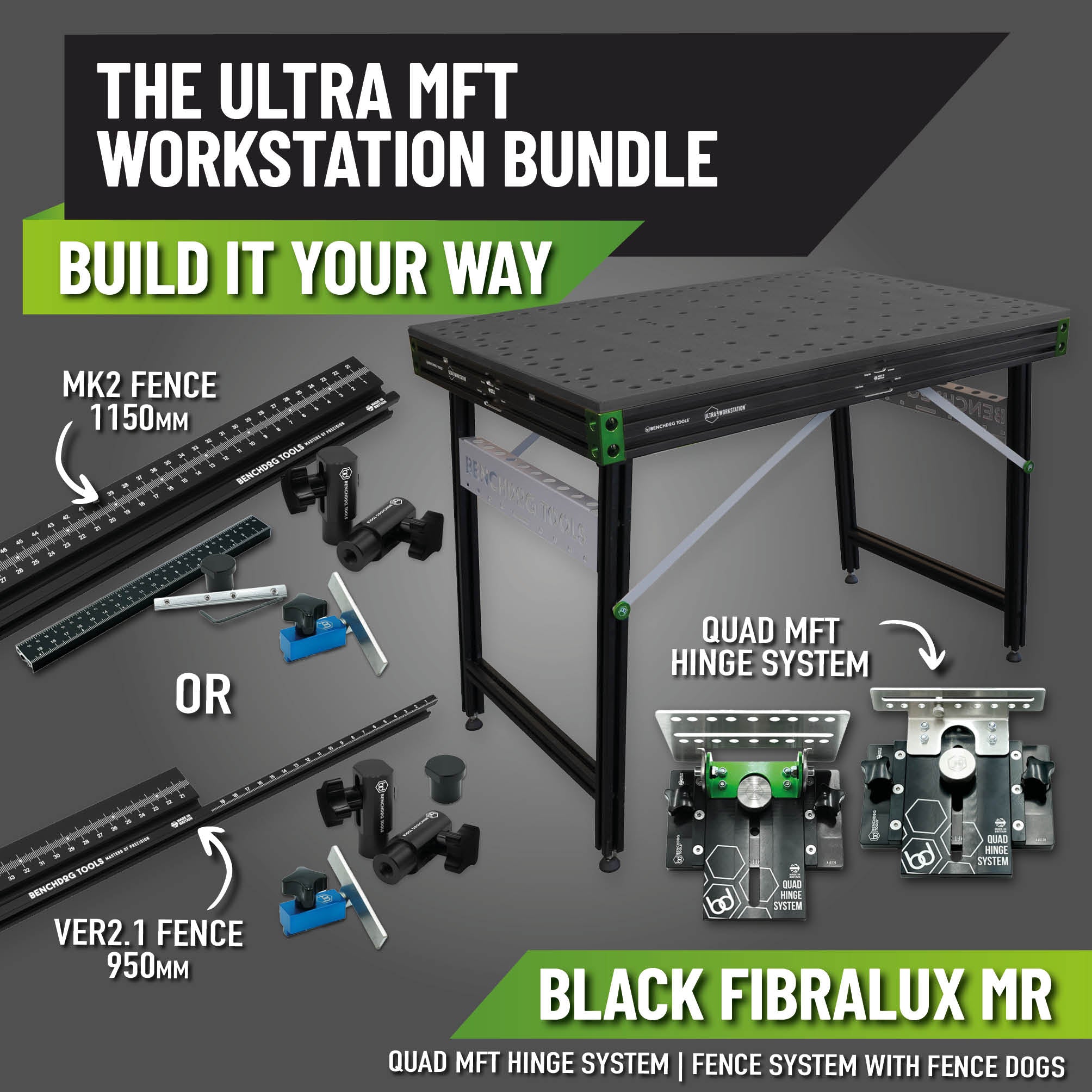 ULTRA MFT Workstation - Black Fibralux MR Bundle – Benchdog Tools